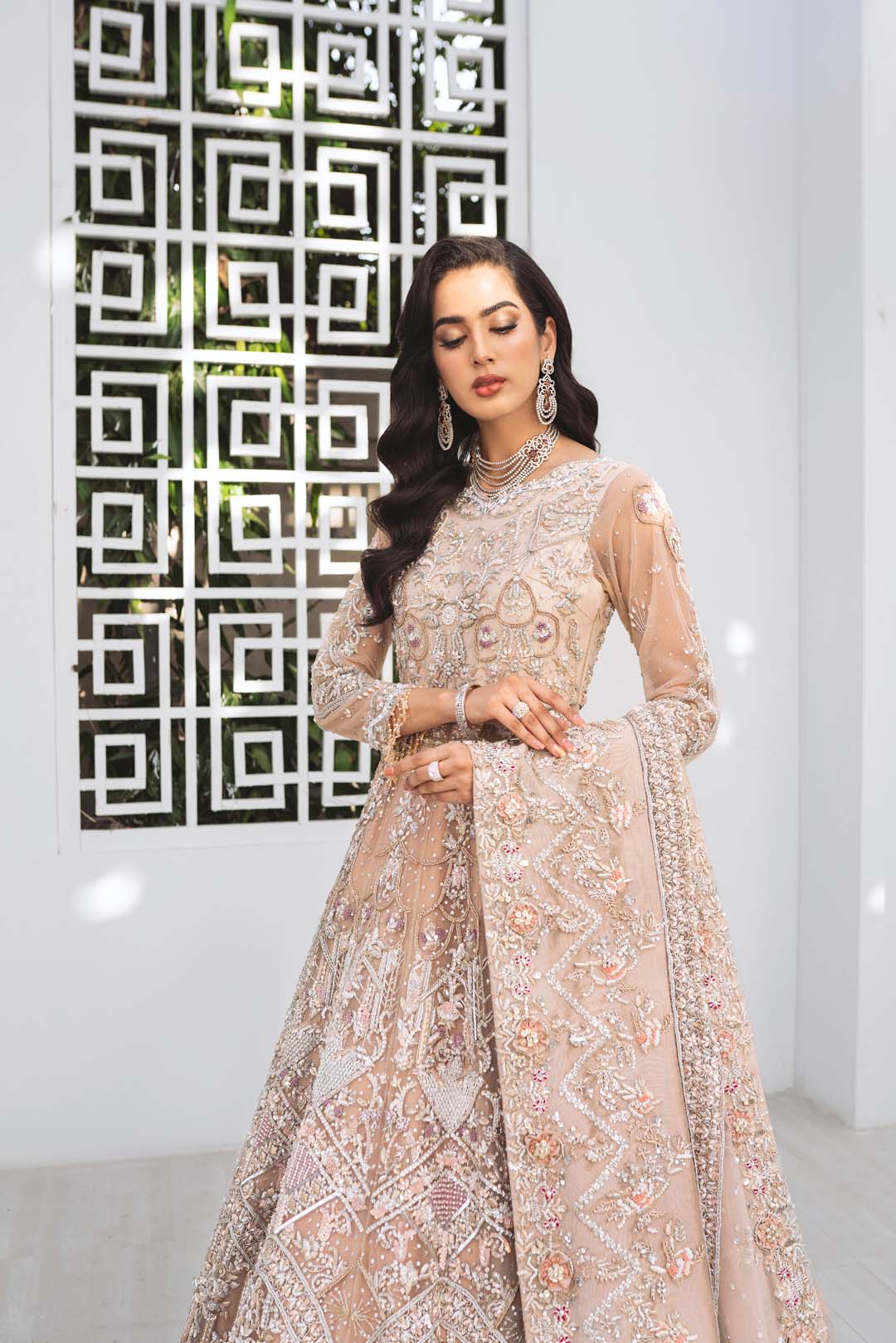 Pink Colour Lehenga Gown Pakistani Wedding Dresses – Nameera by Farooq