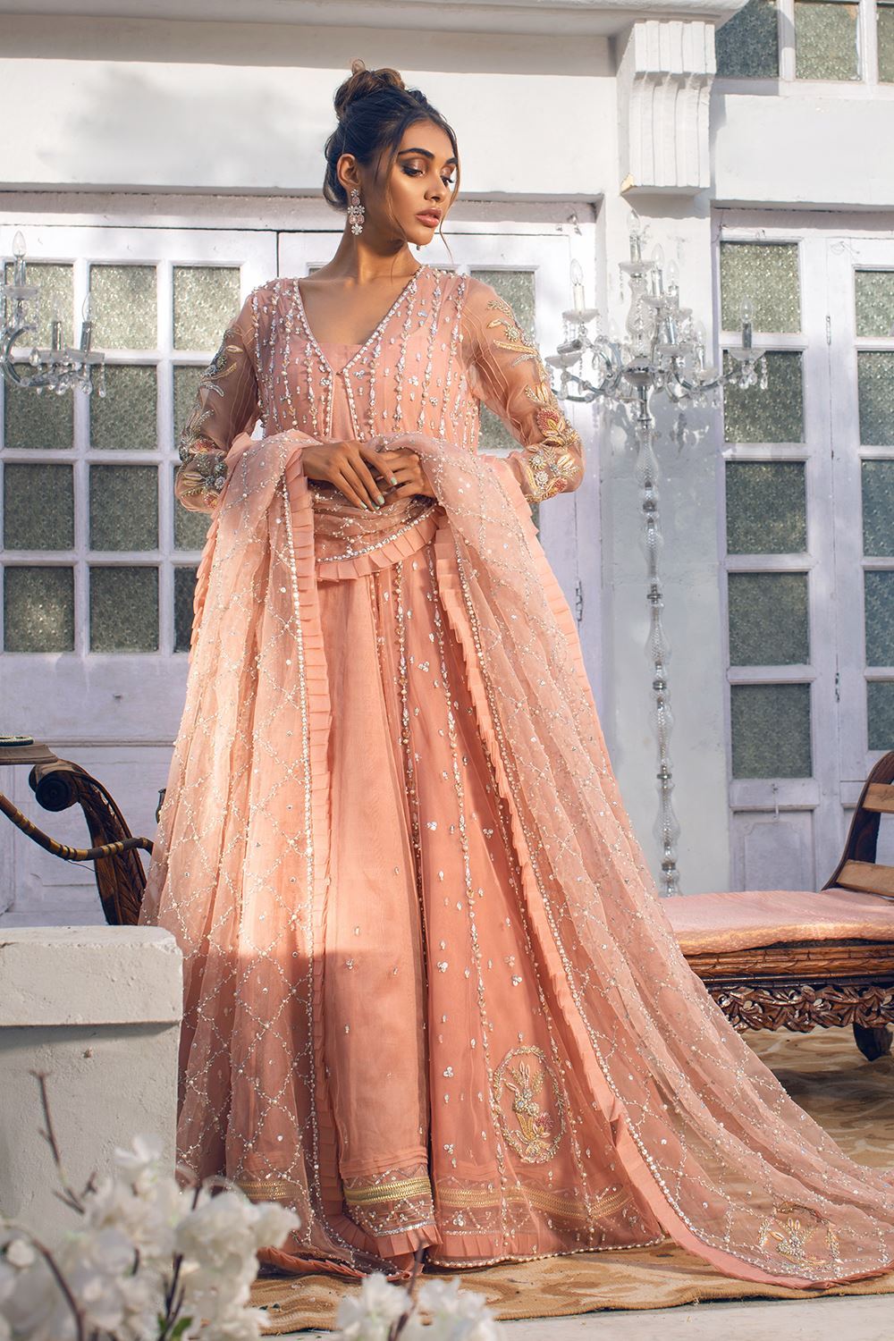 Elegant Pink Lehenga and Front Open Gown Pakistani Dress – Nameera by ...