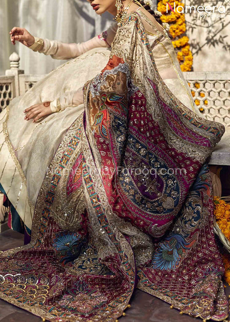 Pakistani Pishwas with Bridal Lehenga and Embellished Shawl – Nameera ...