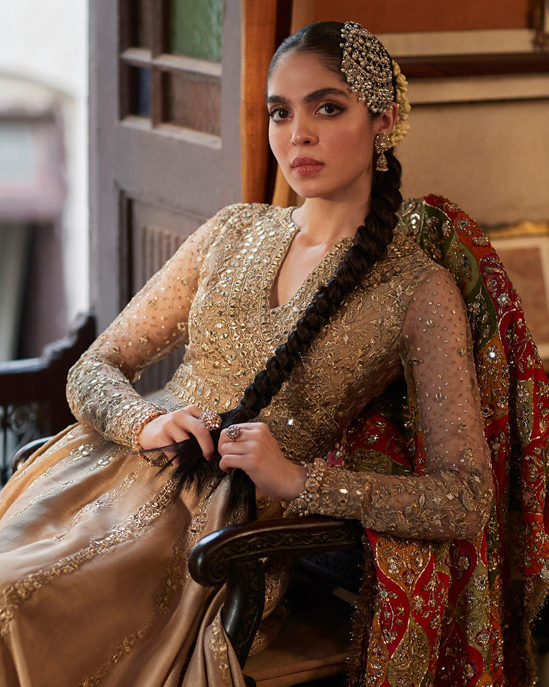 Traditional Pishwas Pakistani Wedding Dress in Raw Silk – Nameera by Farooq