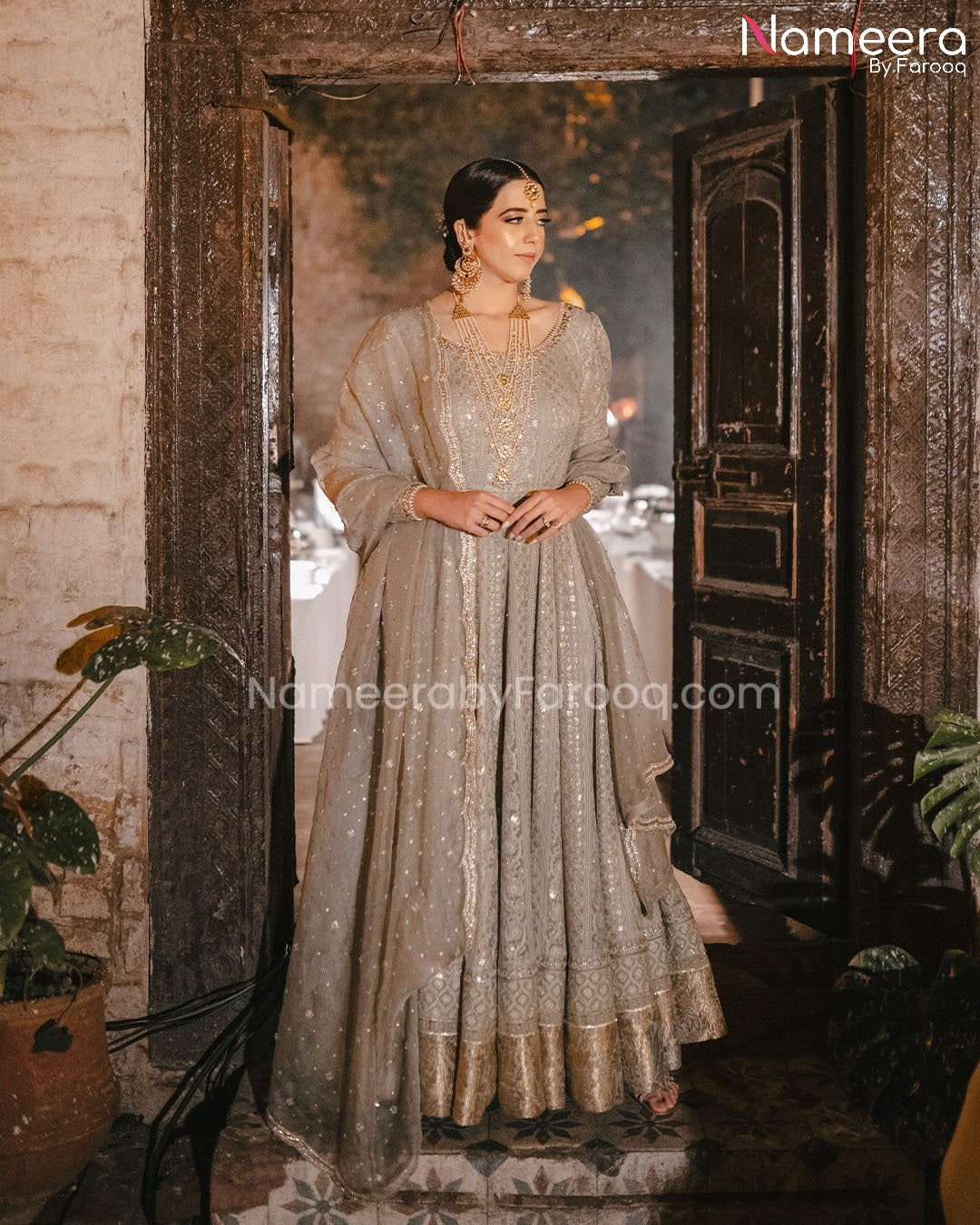 Latest Pishwas Style Bridal Frock with Churidar Pajama Online – Nameera ...