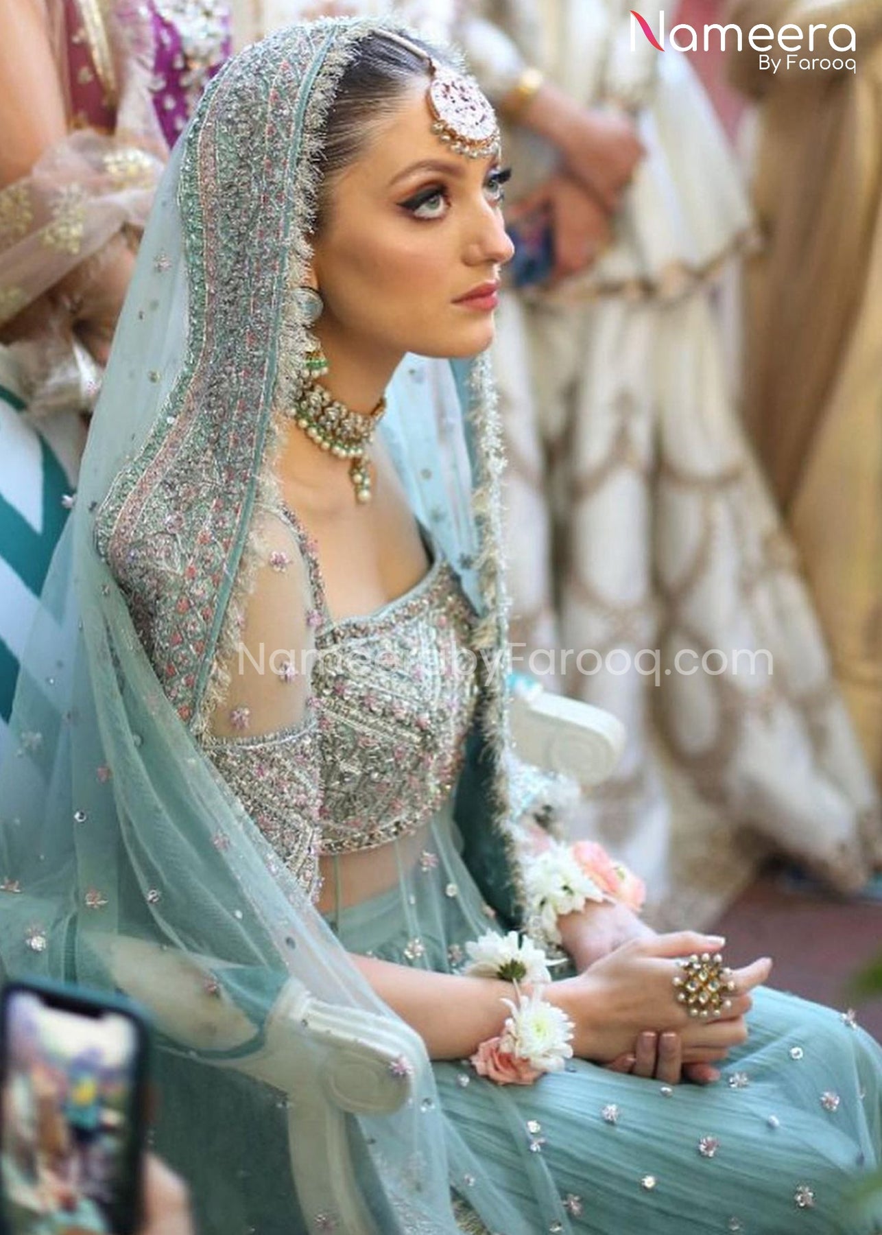 Ice Blue Pakistani Bridal Pishwas with Sharara Dress Online – Nameera ...