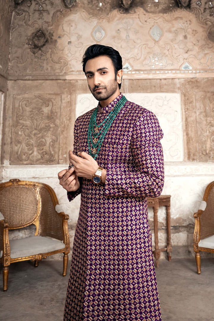 Purple Sherwani Dress for Pakistani Men Sherwani – Nameera by Farooq