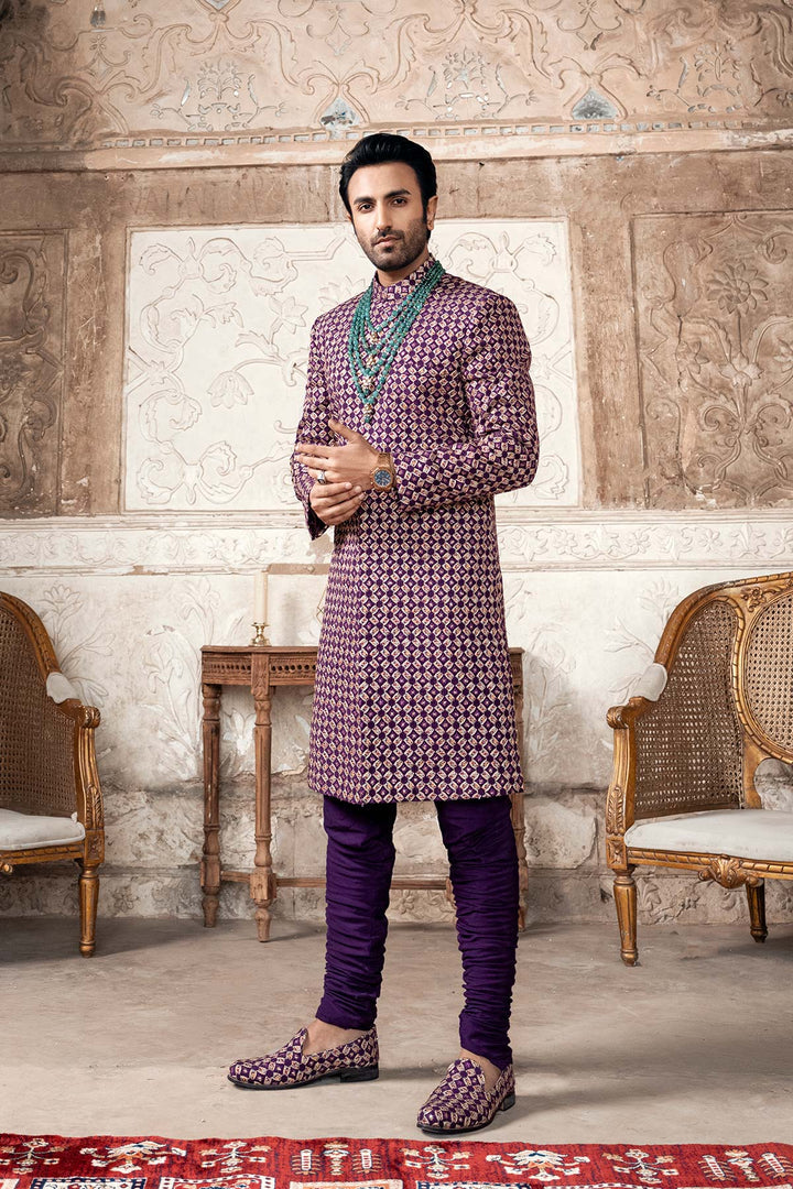 Purple Sherwani Dress for Pakistani Men Sherwani – Nameera by Farooq