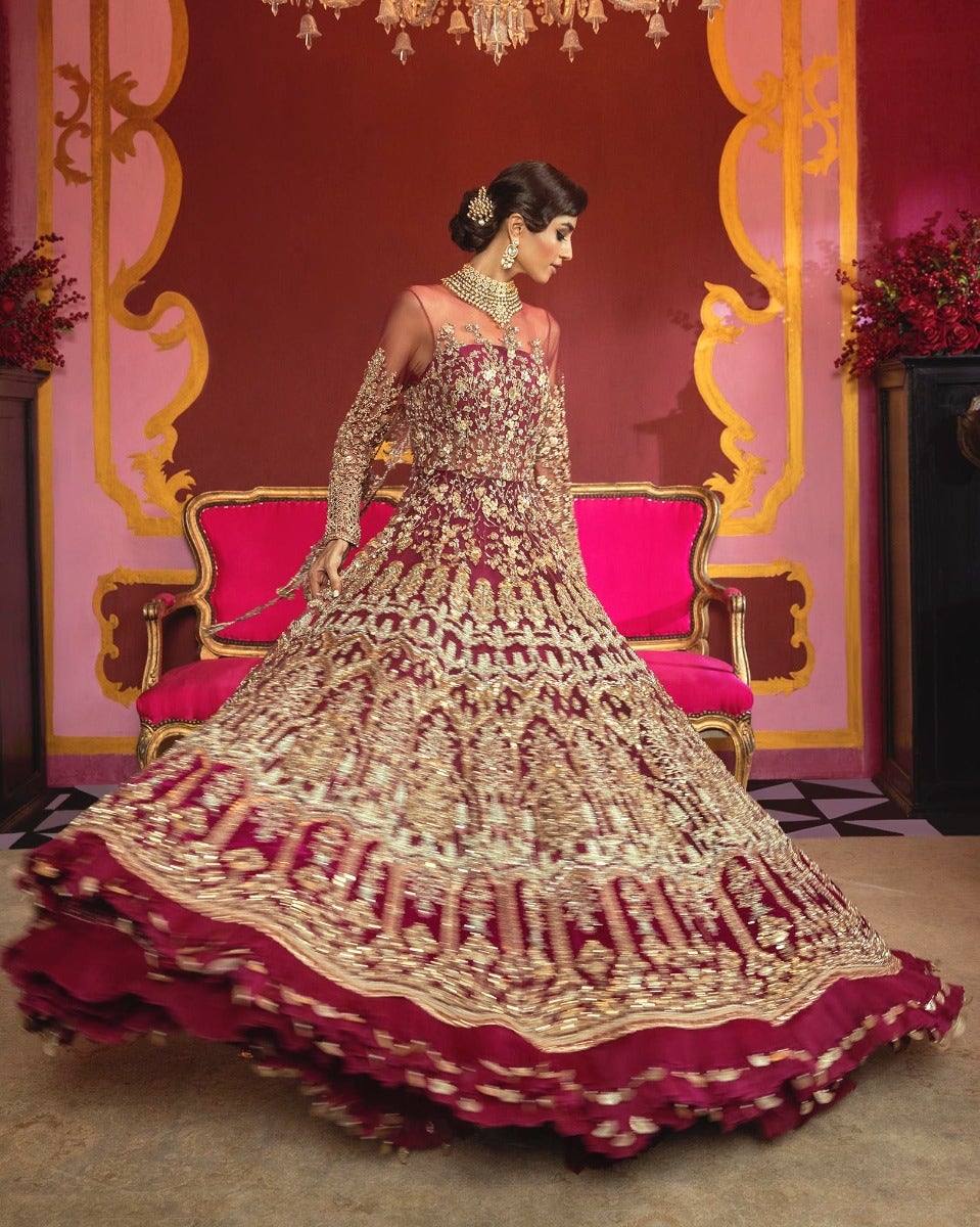 Heavily Embellished Designer Rani Pink Bridal Lehenga Gown Dress ...