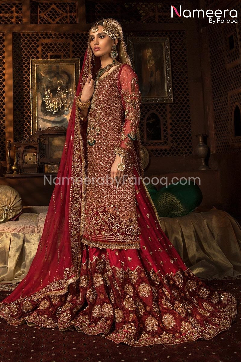 Royal Red Bridal Lehenga Pakistani with Long Shirt Online – Nameera by ...
