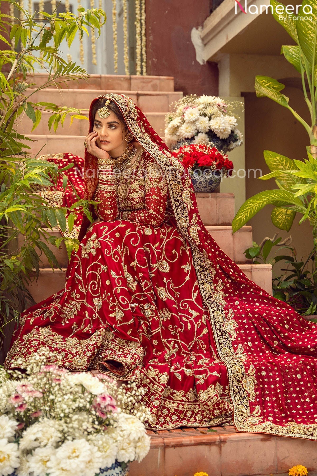 Pretty Red Bridal Dress Pakistani Designer Attire Online 2021 – Nameera ...
