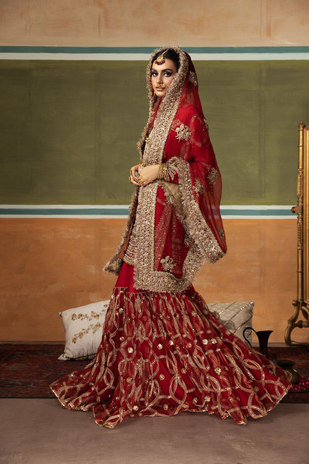 Red Bridal Sharara Shirt Pakistani Wedding Dresses – Nameera by Farooq