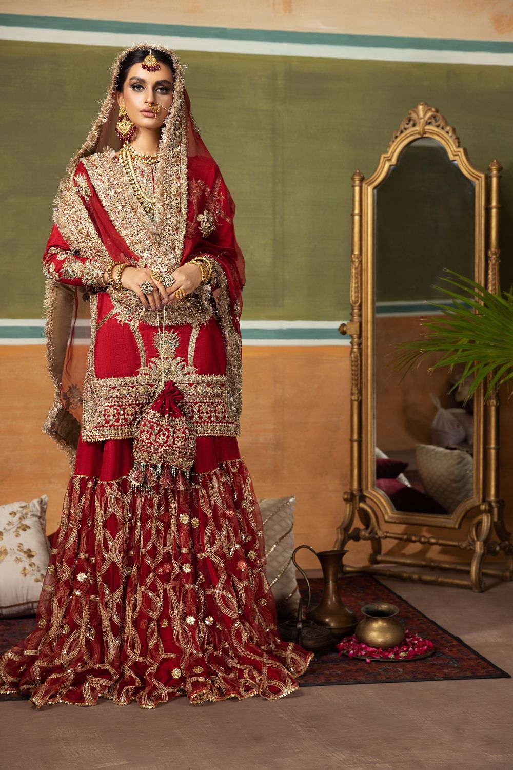 Red Bridal Sharara Shirt Pakistani Wedding Dresses – Nameera by Farooq