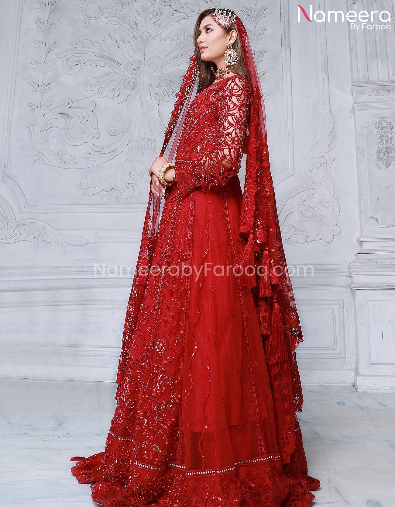 Embroidered Net Red Dress Design in Pakistan Online 2021 – Nameera by ...