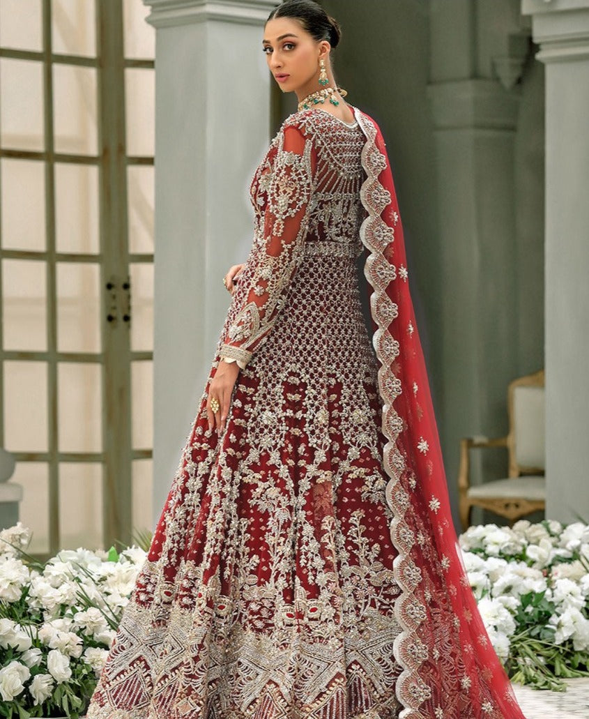 Red Front Open Gown Lehenga Pakistani Wedding Dresses – Nameera by Farooq