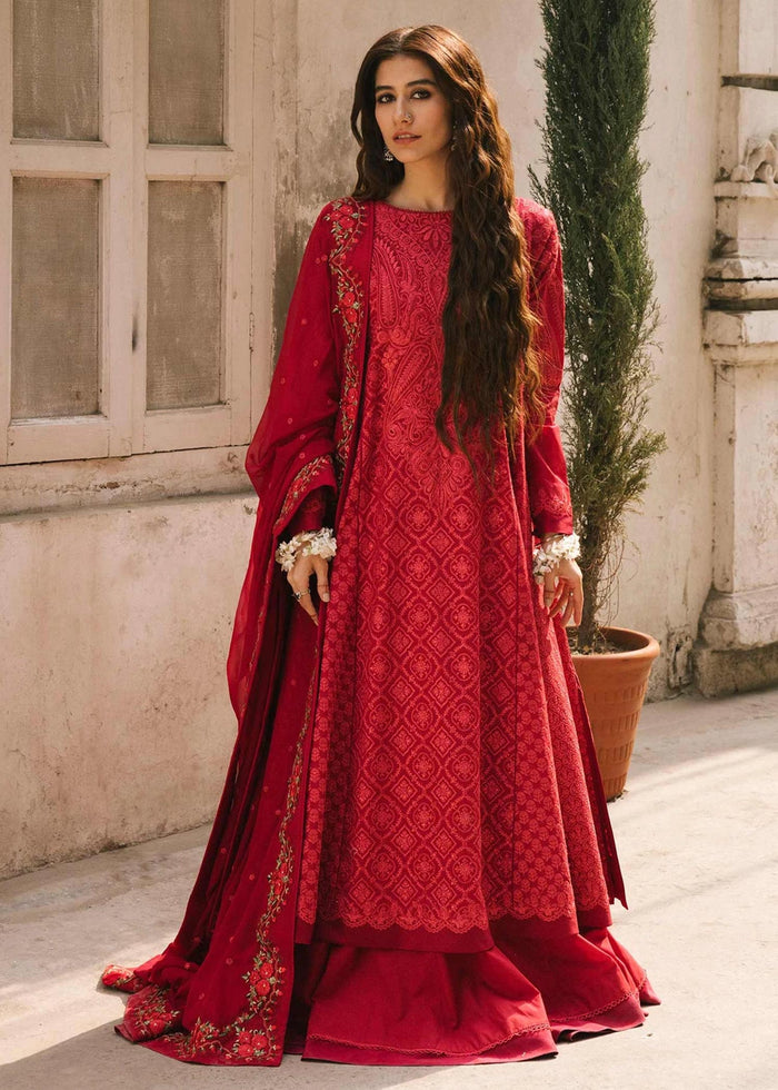 Embellished Red Long Frock with Sharara Pakistani Eid Dresses – Nameera ...