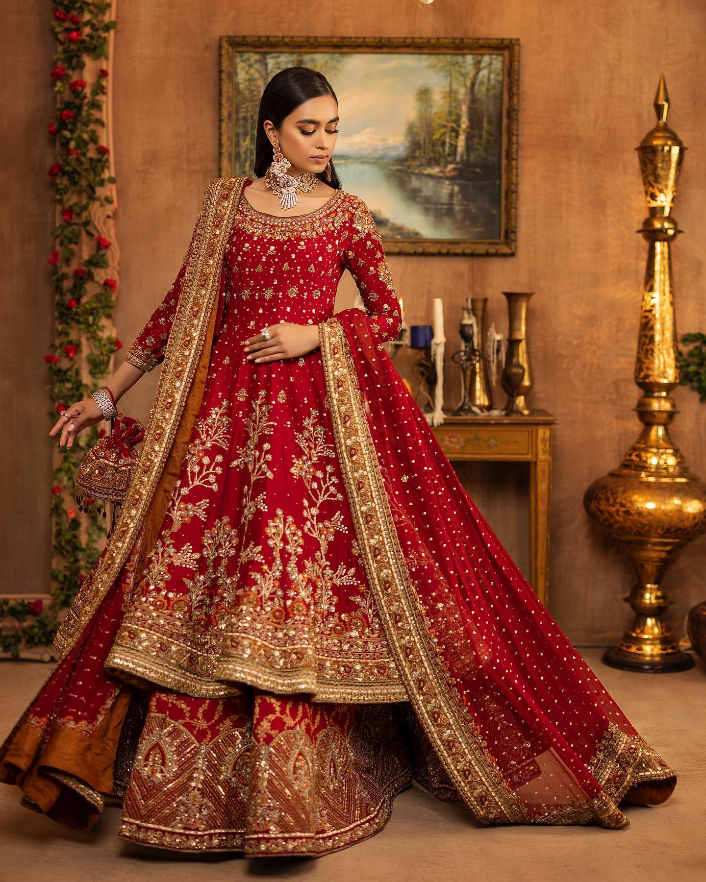 Buy Red Pakistani Bridal Dress in Lehenga and Frock Style – Nameera by ...