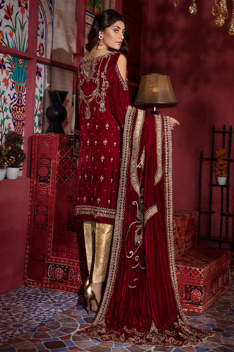 Red Velvet Salwar Kameez Pakistani Wedding Dresses – Nameera by Farooq