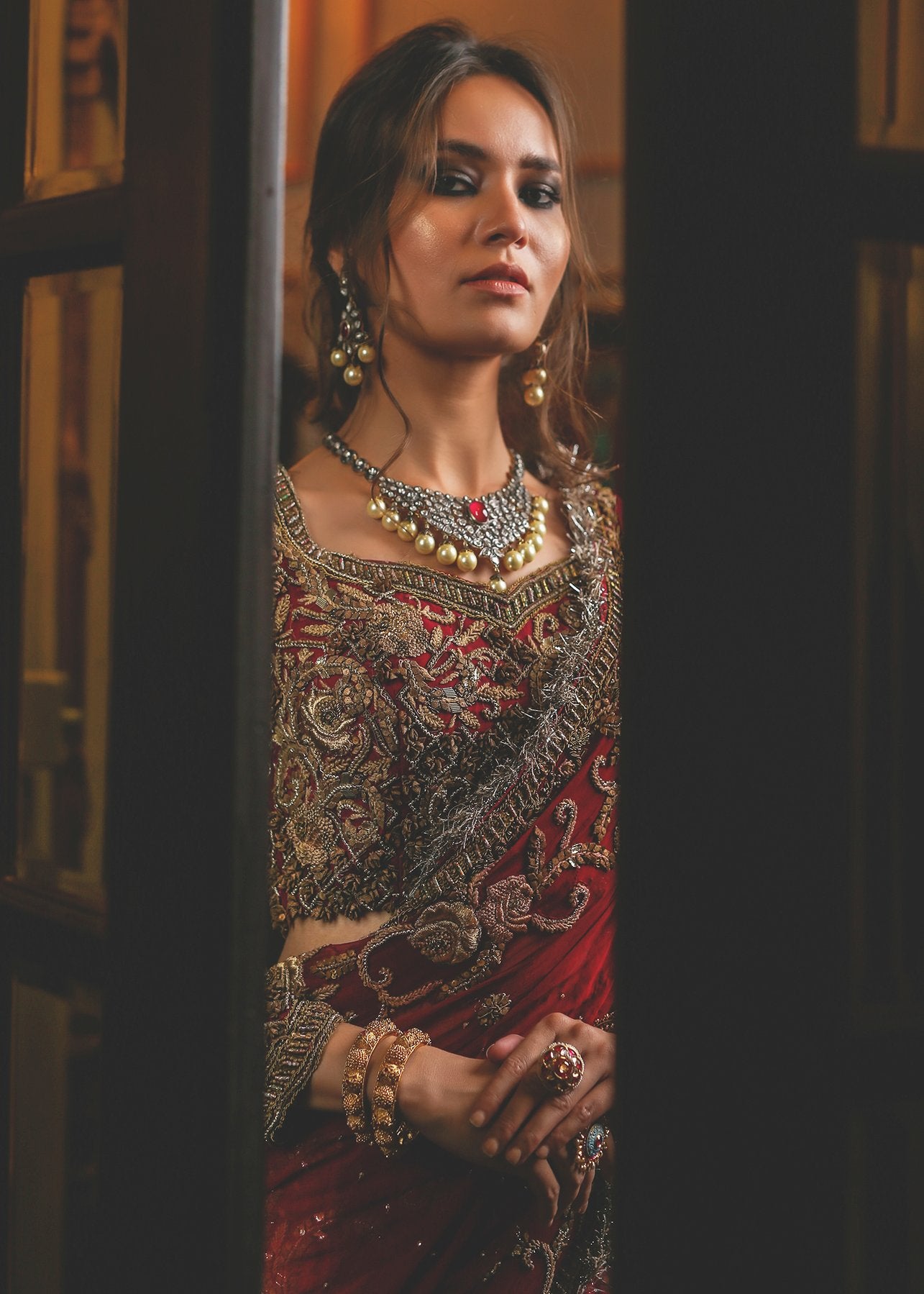 Red ghaghra choli bridal dress with alluring designing – Nameera by Farooq