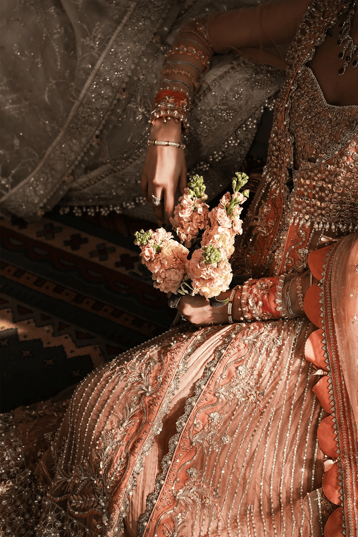 Bridal Wedding Dress in Open Gown and Lehenga Style – Nameera by Farooq