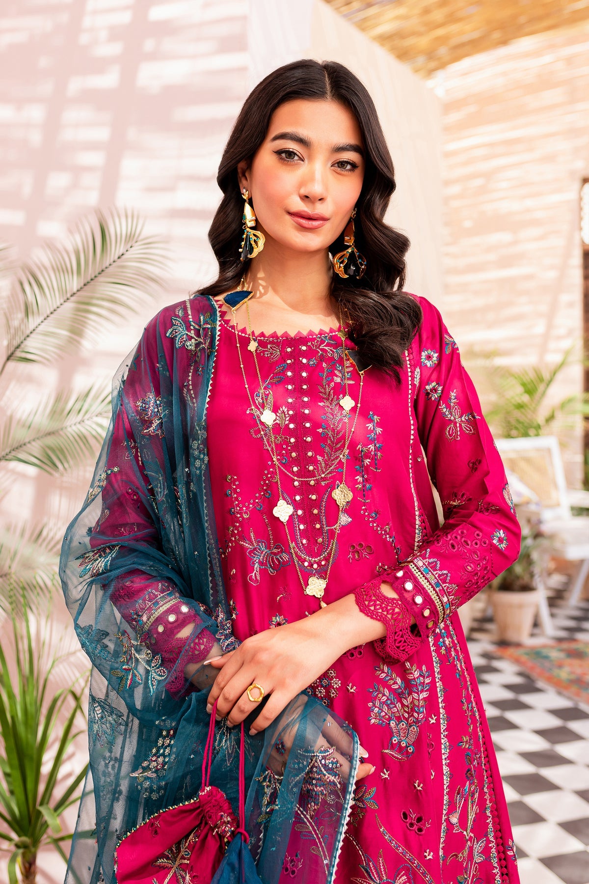 Embroidered Pakistani Eid Dress in Kameez Trouser Style – Nameera by Farooq