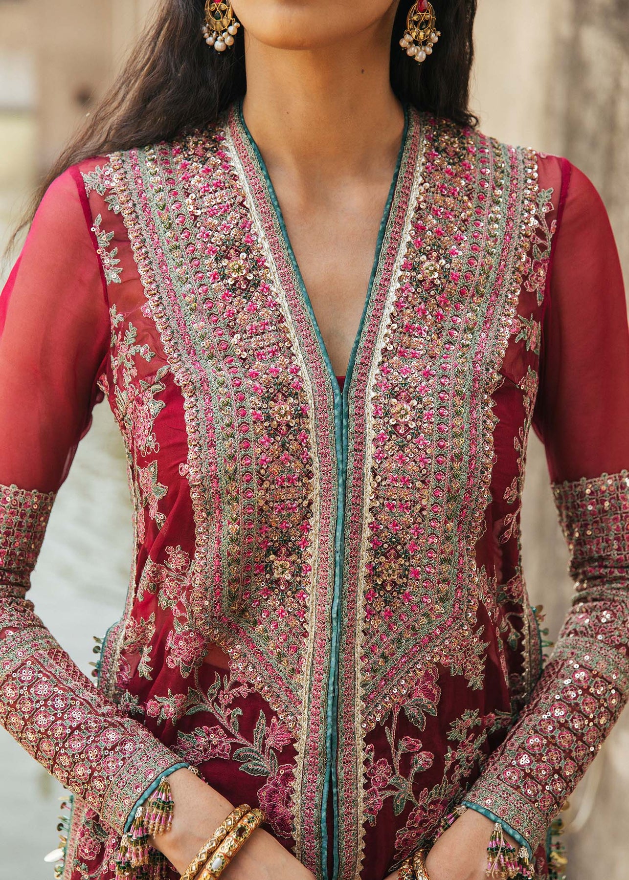 Maroon Pakistani Wedding Dress in Kameez Trouser Style – Nameera by Farooq