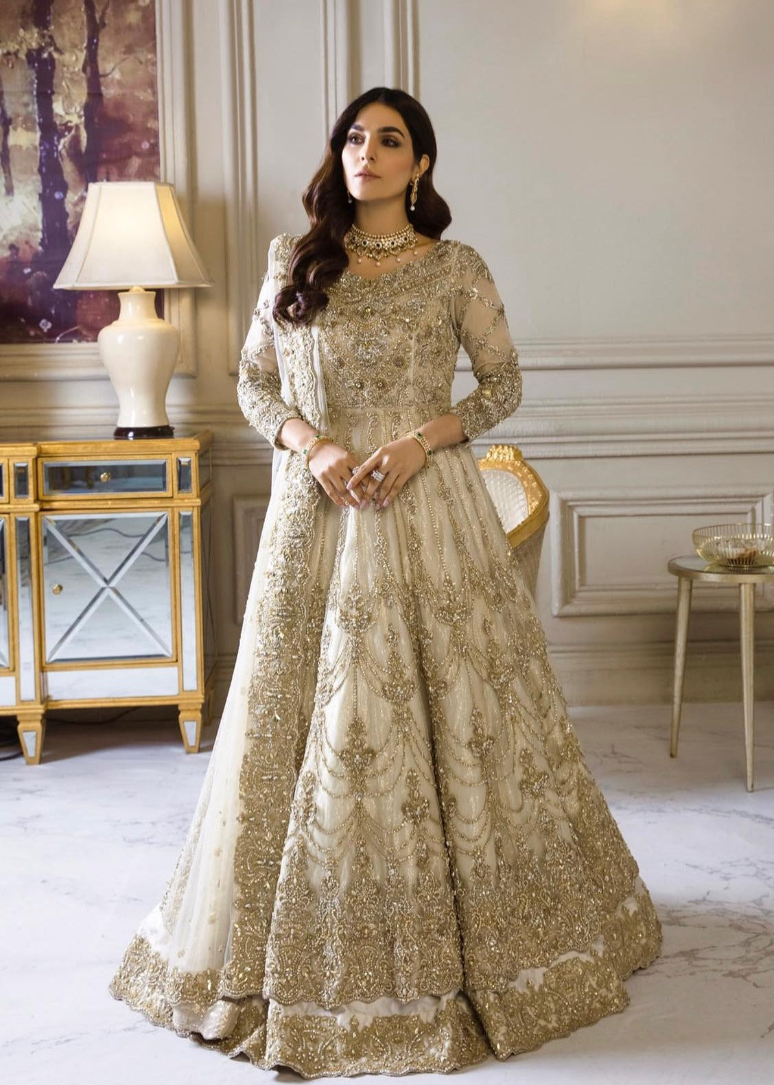 Royal Pakistani Bridal Dress in Lehenga Frock Style – Nameera by Farooq