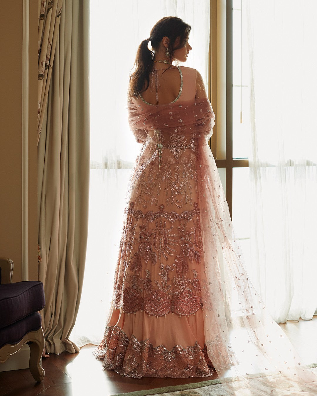 Royal Pakistani Bridal Frock And Sharara Dress In Pink Nameera By Farooq