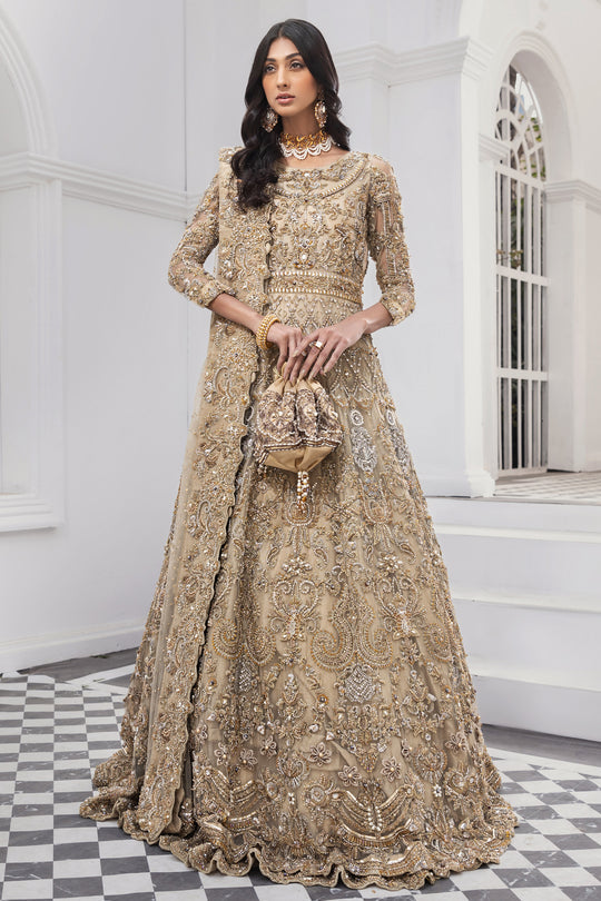 Royal Pakistani Bridal Maxi with Lehenga Dress in Golden Color ...