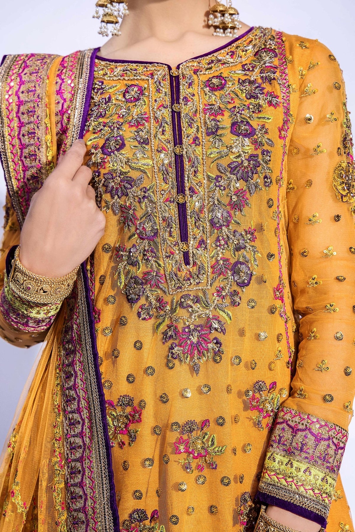 Pakistani Bridal Mehndi Dress in Gharara Kameez Style – Nameera by Farooq