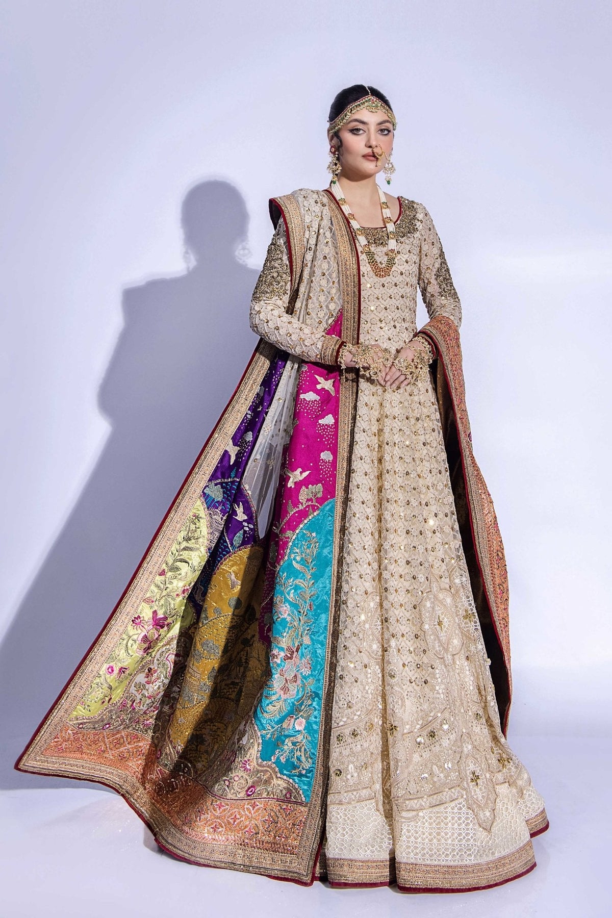 Royal Pakistani Bridal Pishwas Frock with Dupatta Dress – Nameera by Farooq