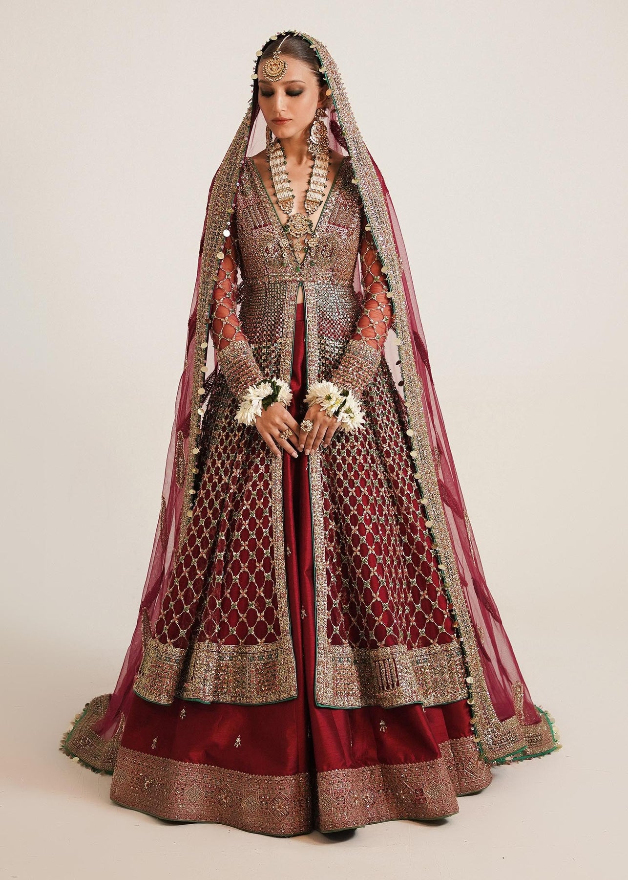 Pakistani Bridal Pishwas with Lehenga and Dupatta Dress – Nameera by Farooq
