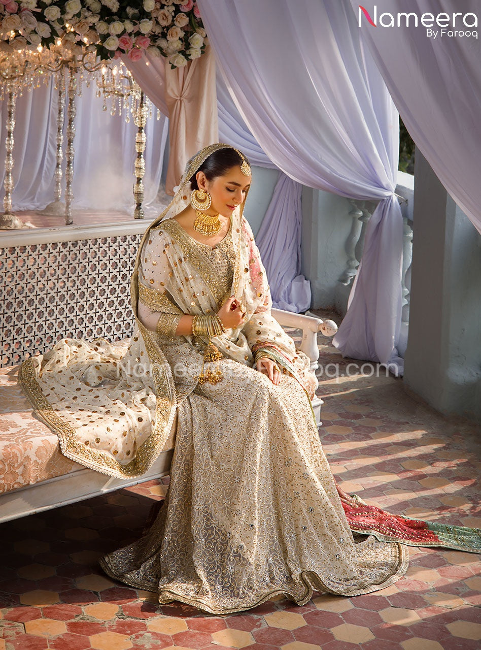 Pakistani Bridal Sharara with Short Shirt Dress in Ivory – Nameera by ...