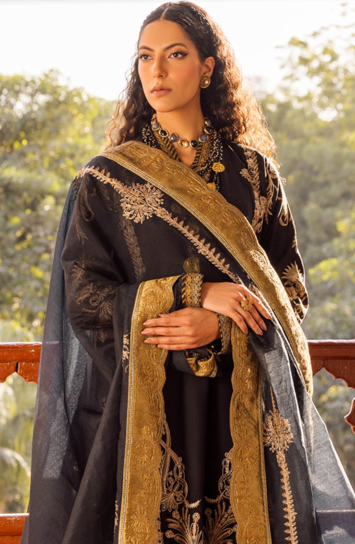 Pakistani Lawn Suit in Black Kameez and Trouser Style – Nameera by Farooq