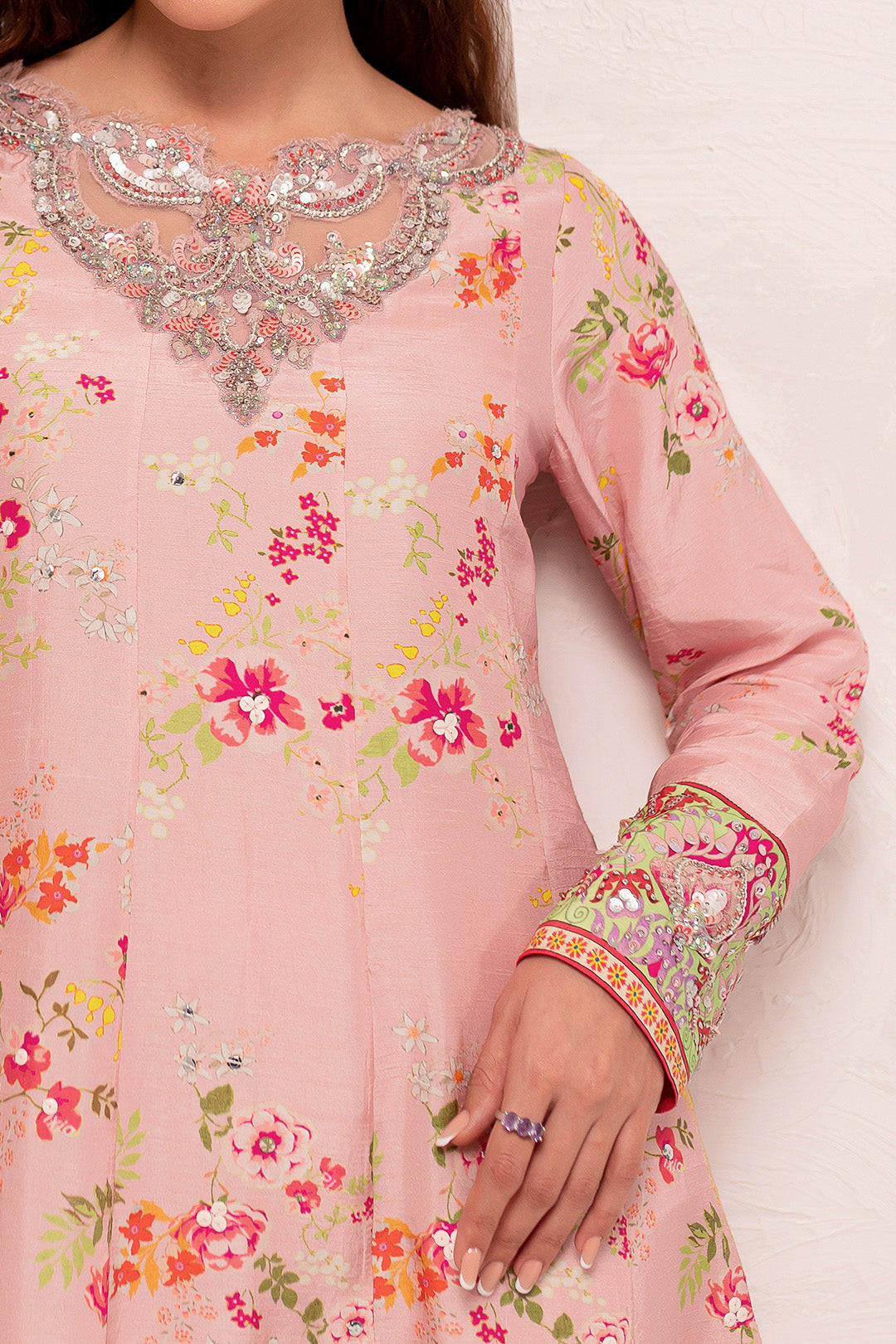 Pakistani Party Dress In Pink Frock And Dupatta Style Nameera By Farooq