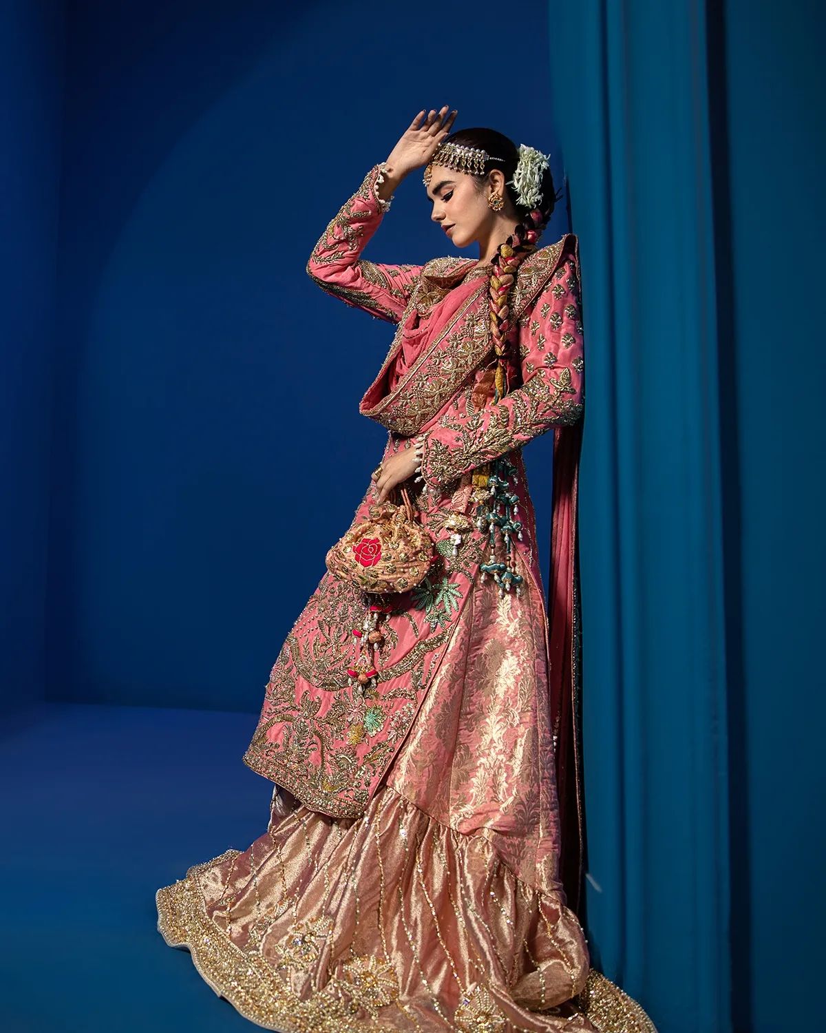 Pink Sharara Kameez and Dupatta Pakistani Mehndi Dress – Nameera by Farooq