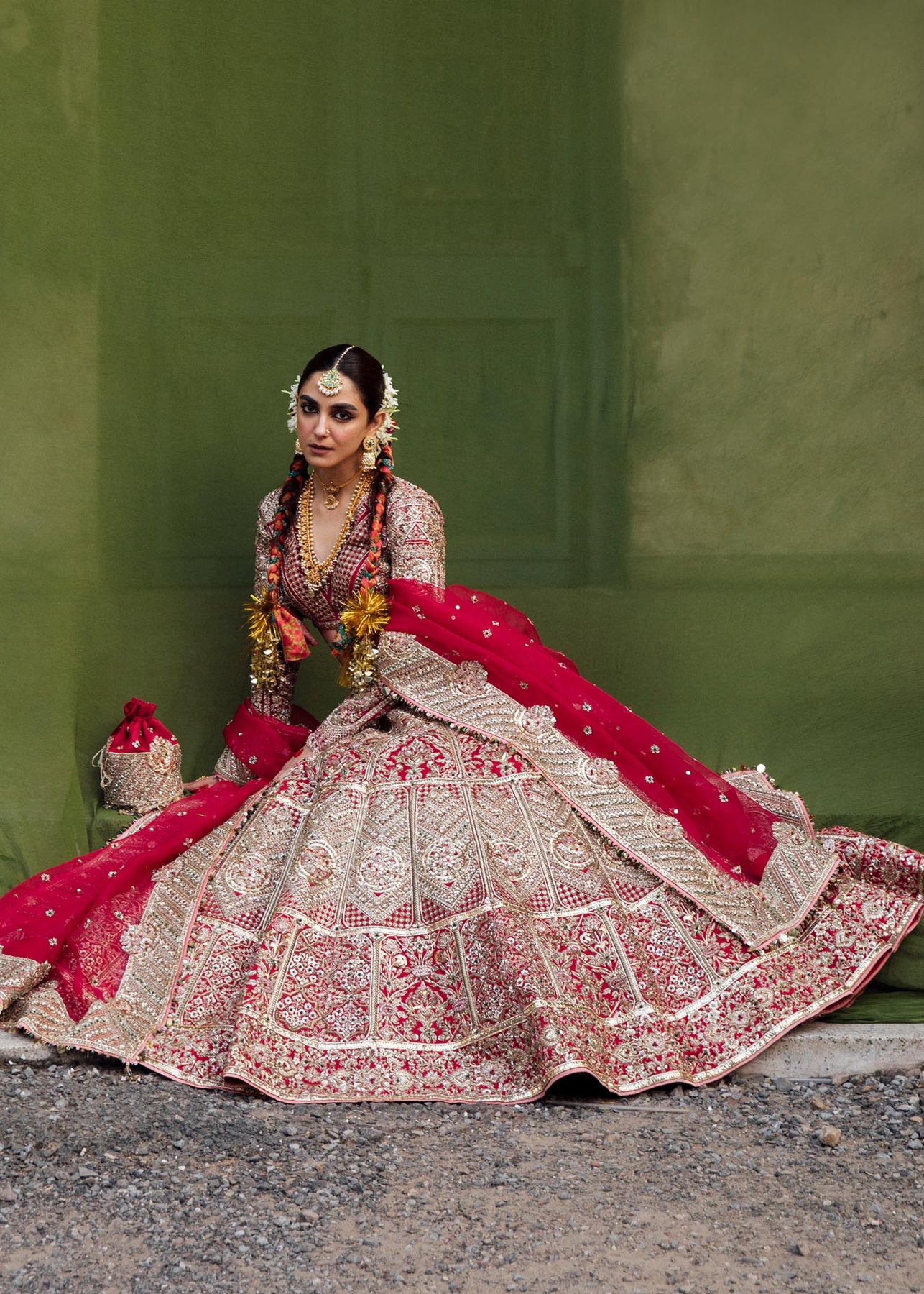 Red Lehenga Choli and Dupatta Bridal Wedding Dress – Nameera by Farooq