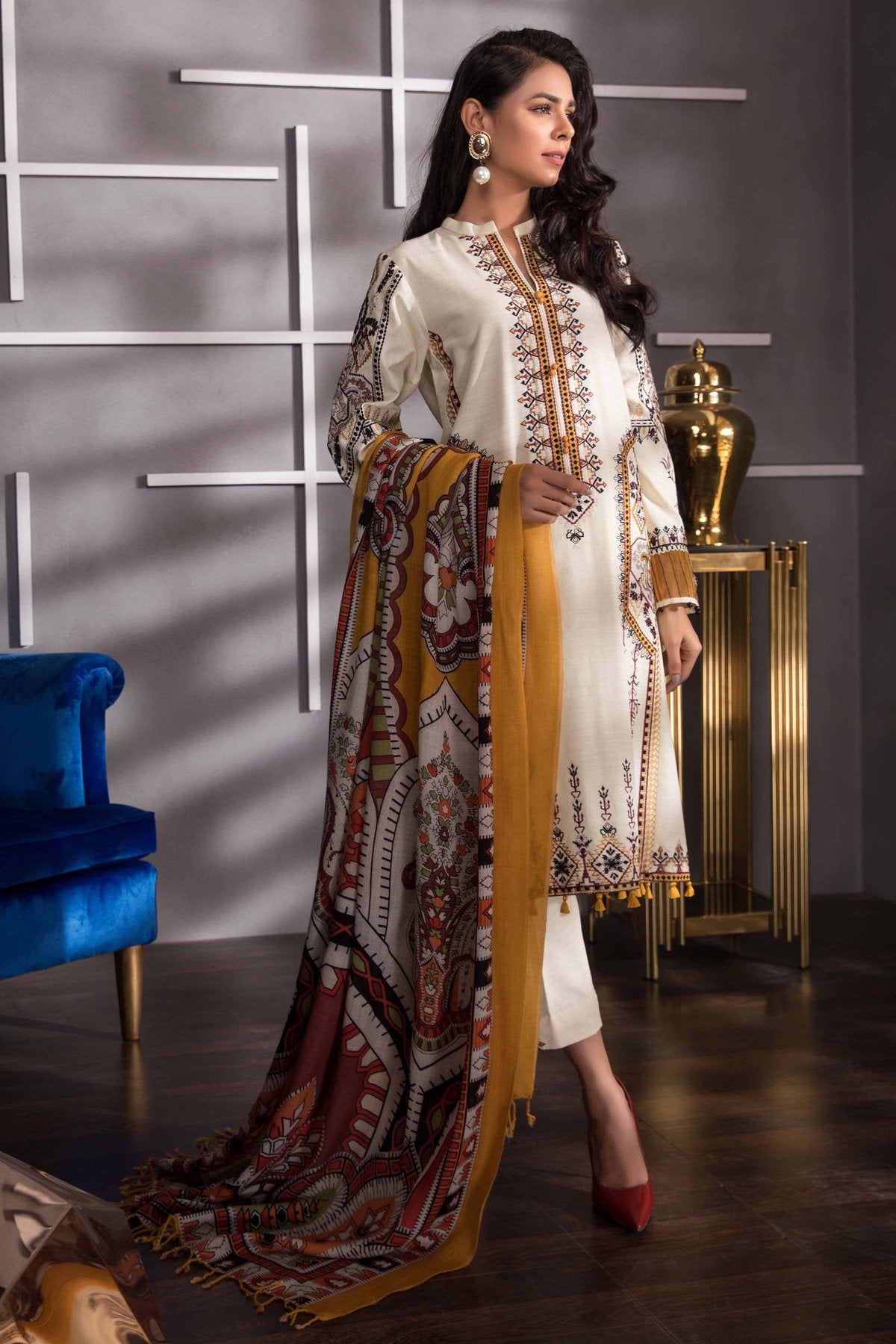 Sapphire Designer Dress in White Color – Nameera by Farooq