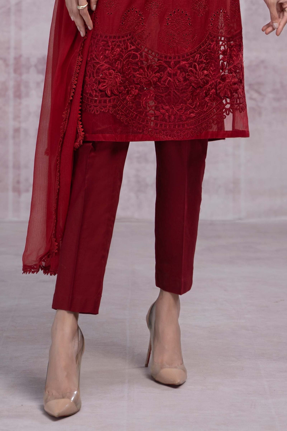 Maria B Maroon Kameez Salwar Suit Pakistani Party Dress – Nameera by Farooq