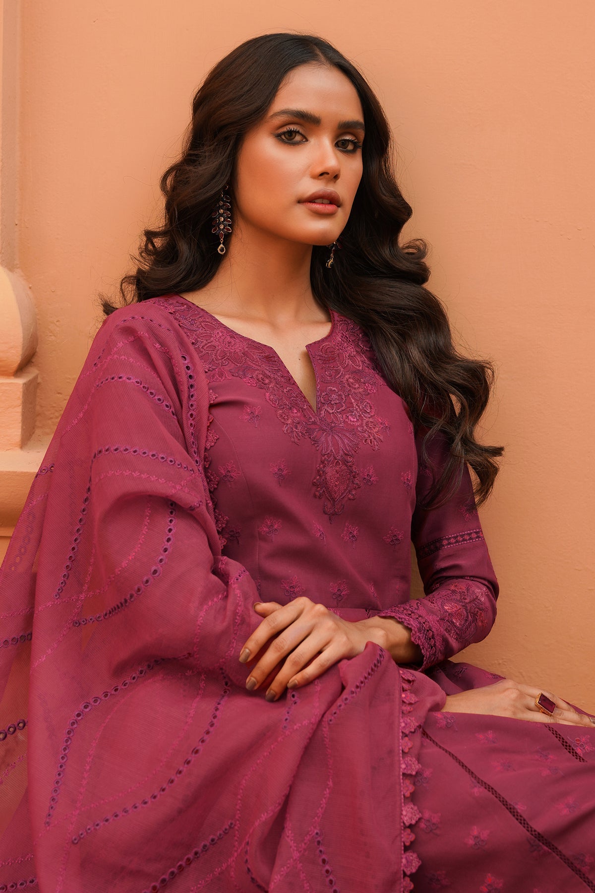 Maroon Embellished Long Frock Pakistani Party Dress – Nameera by Farooq