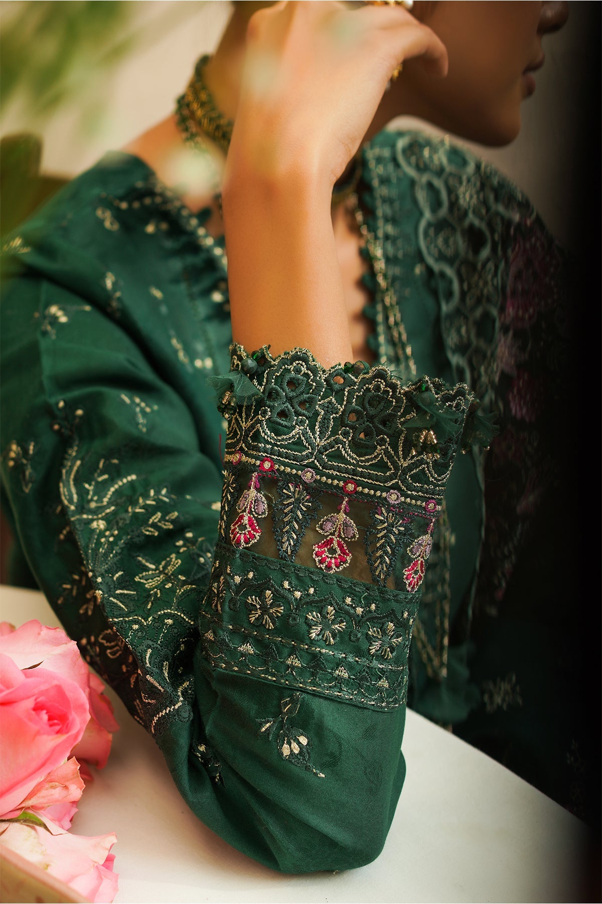Traditional Green Embroidered Pakistani Kameez Salwar Suit – Nameera by ...
