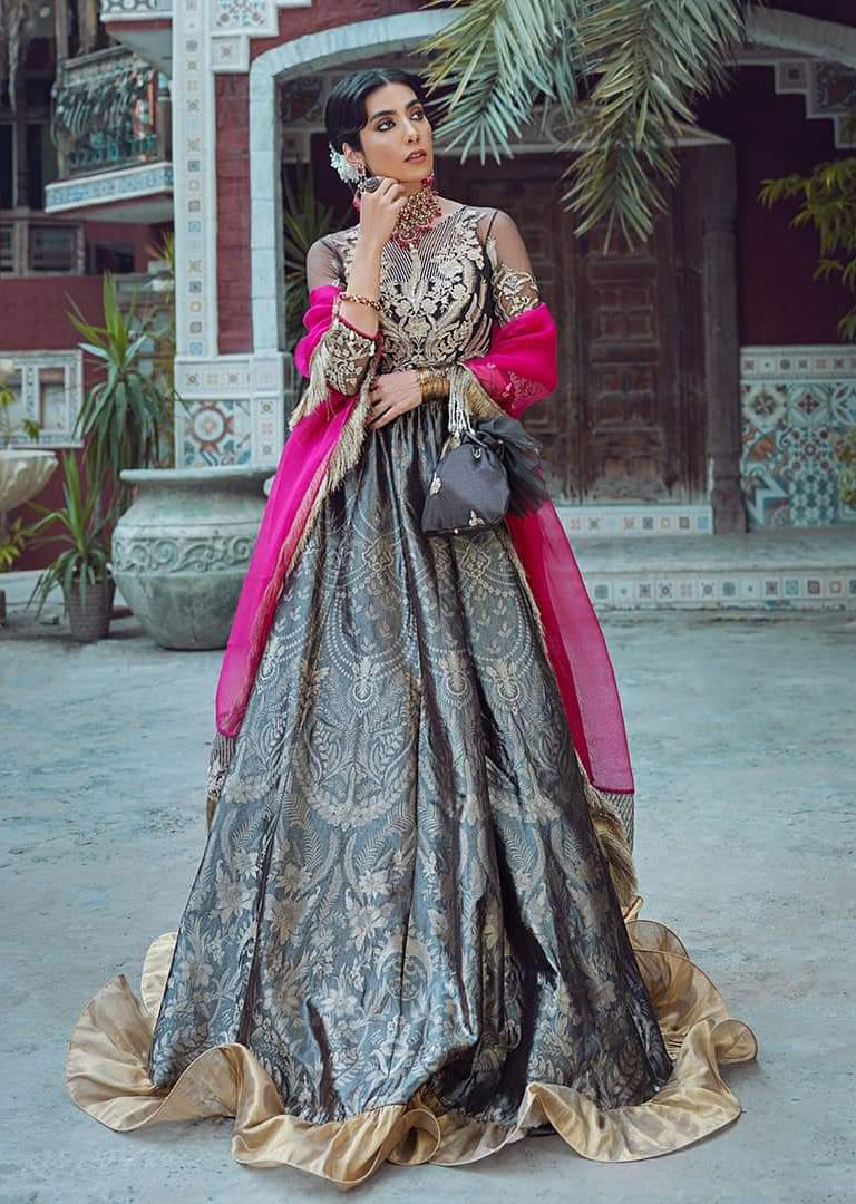 Silk Jamawar Long Frock for Wedding Party – Nameera by Farooq