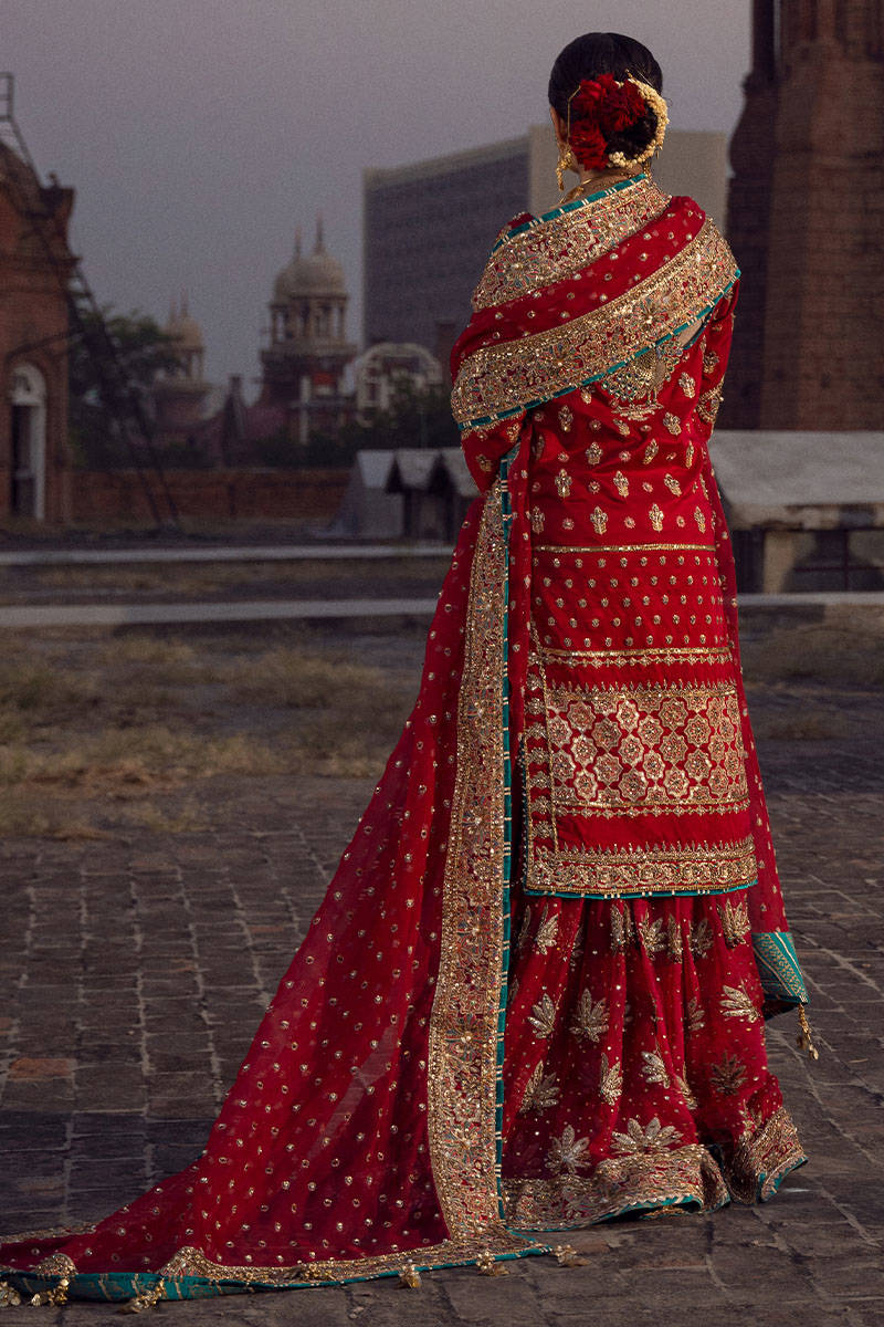 Silk Red Bridal Sharara Shirt Pakistani Wedding Dresses – Nameera by Farooq