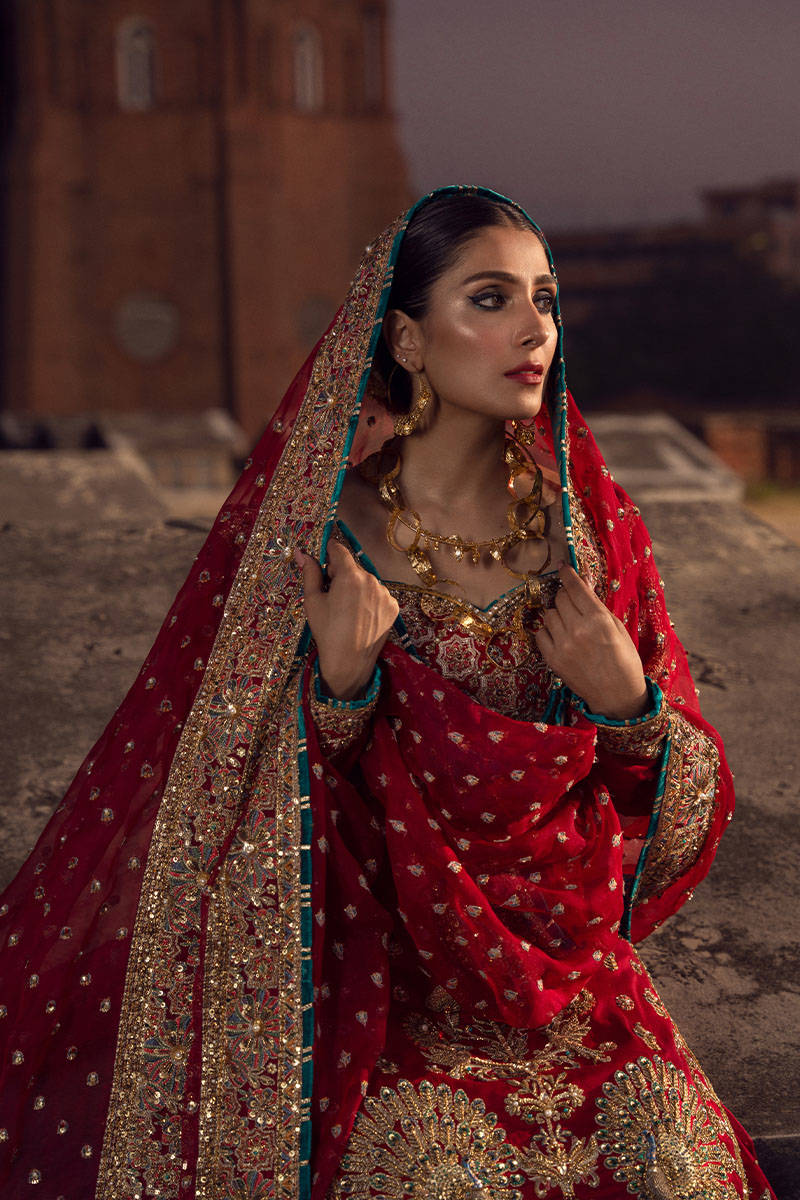 Silk Red Bridal Sharara Shirt Pakistani Wedding Dresses – Nameera by Farooq
