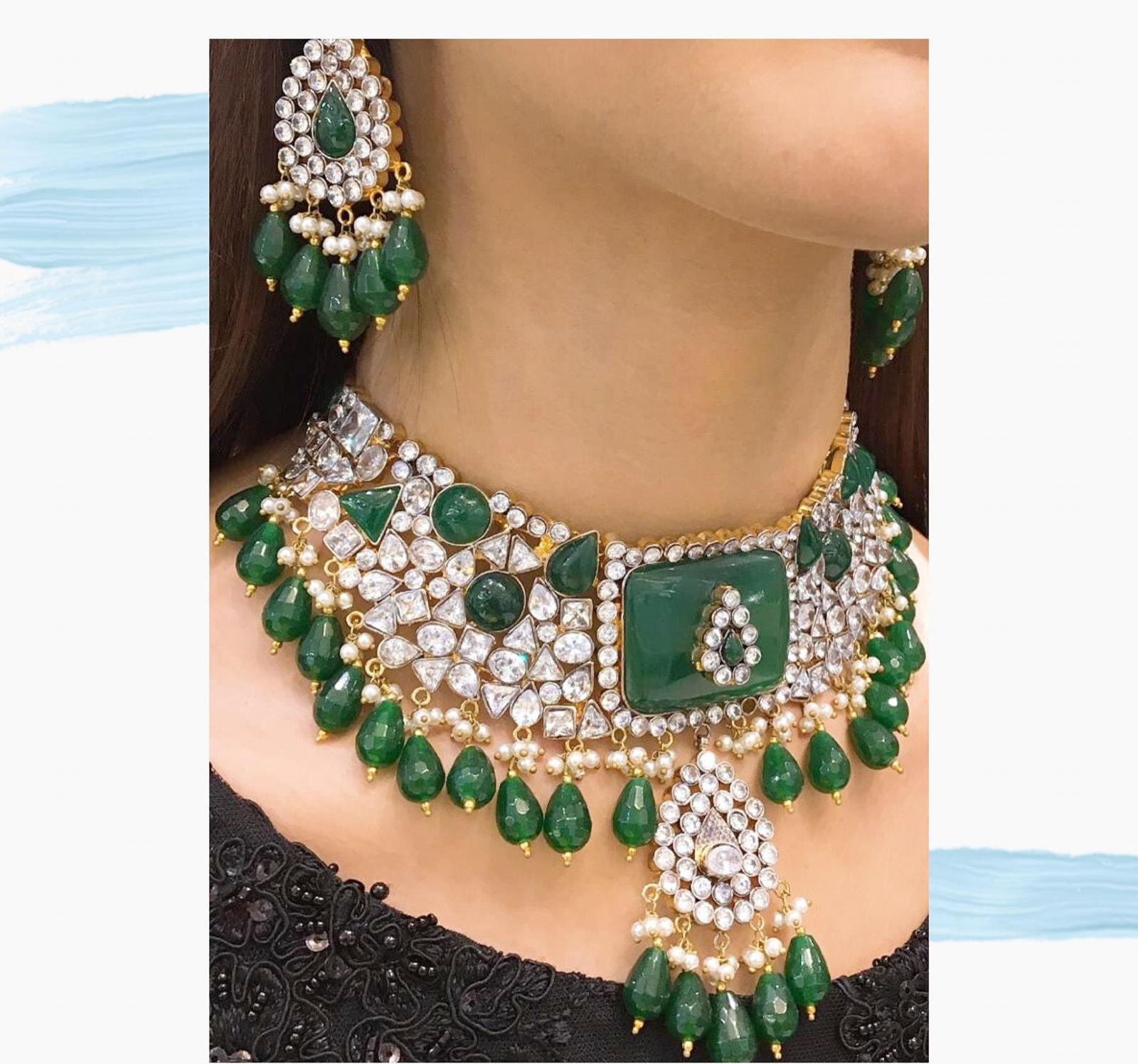 Silver Kundan Heavy Necklace with Stones Latest Designs – Nameera by Farooq