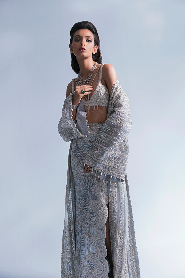 Designer Sky Blue Lehenga Jacket for Indian Bridal Wear – Nameera by Farooq