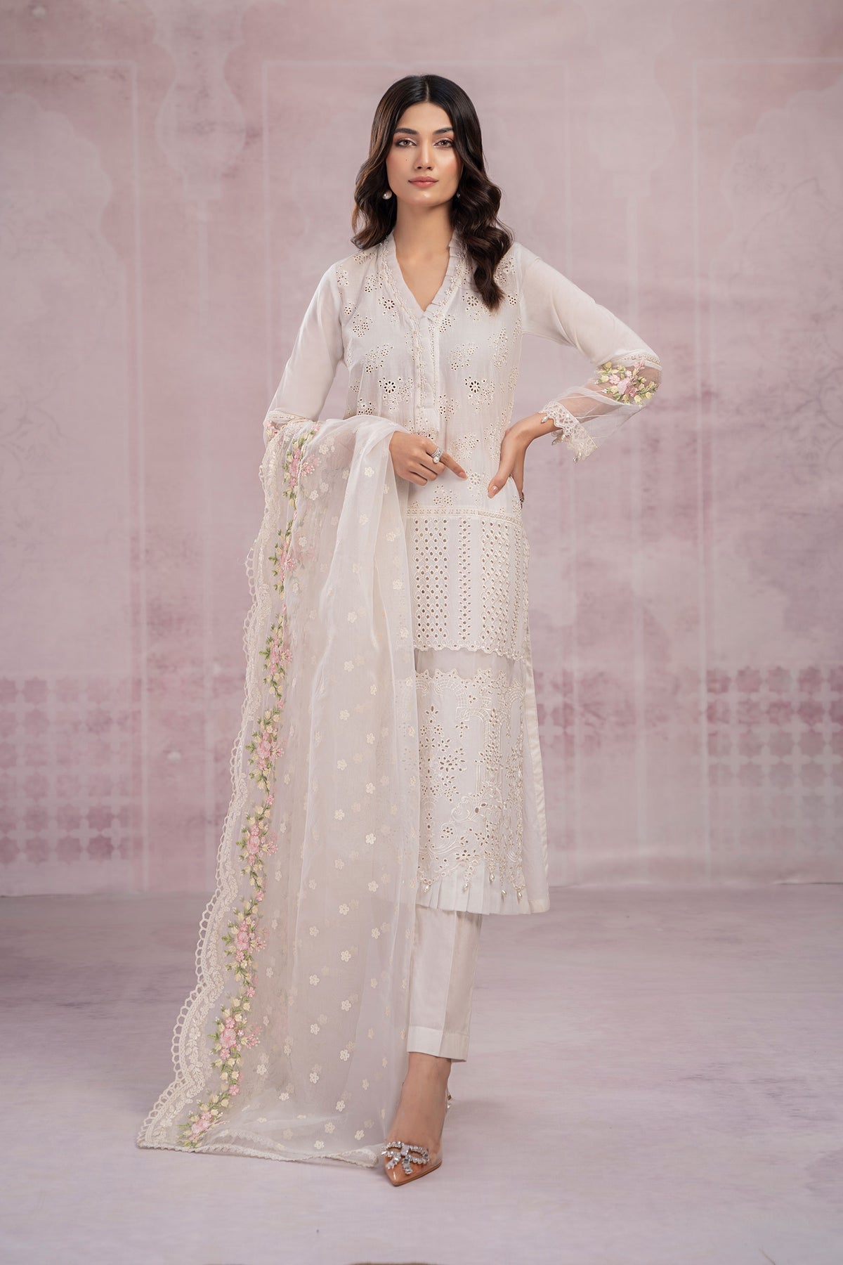 Thread Embellished Maria B White Kameez Salwar Suit – Nameera by Farooq