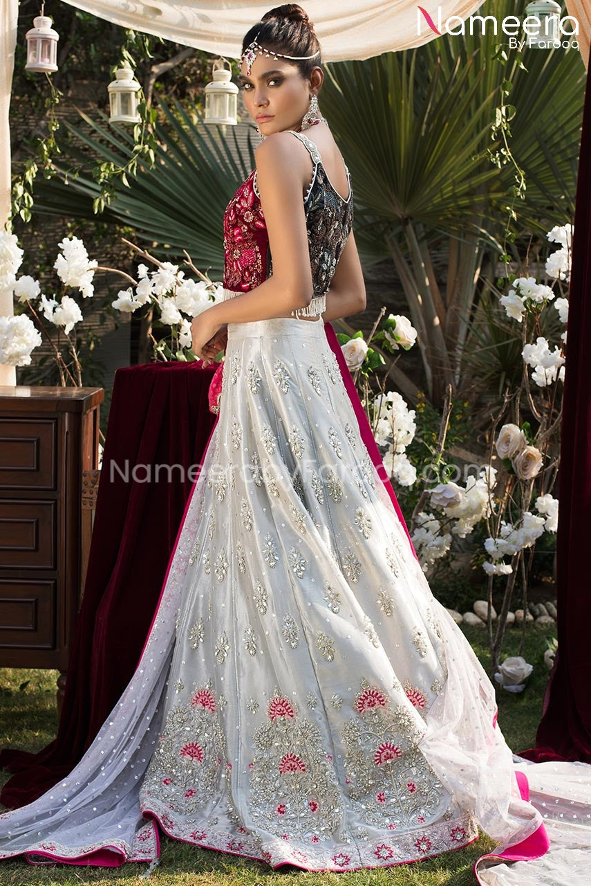 Tissue Lehenga with Velvet Choli Dress for Bride Online – Nameera by Farooq