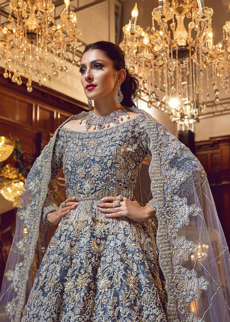 Traditional Blue Pishwas Lehenga Pakistani Bridal Dress – Nameera by Farooq