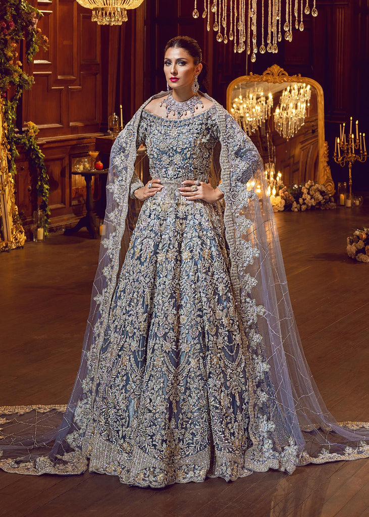 Traditional Blue Pishwas Lehenga Pakistani Bridal Dress – Nameera by Farooq