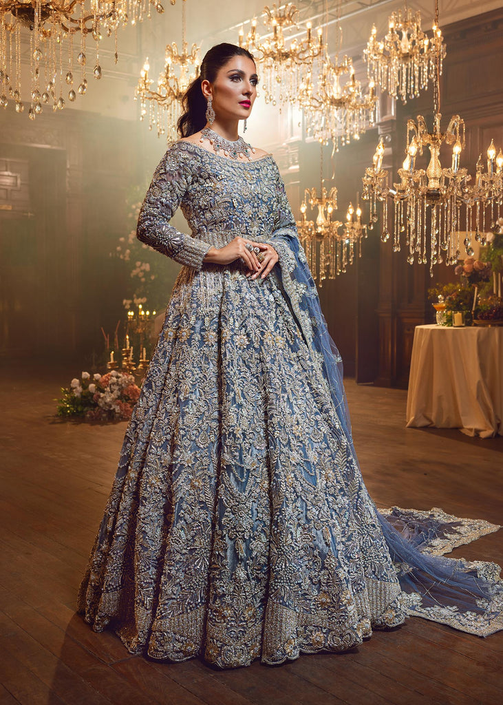 Traditional Blue Pishwas Lehenga Pakistani Bridal Dress – Nameera by Farooq