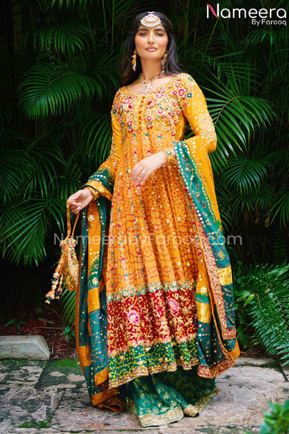 Pakistani Bridal Frock Dress with Traditional Jamawar Pajama – Nameera ...