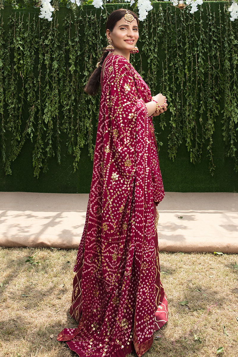 Traditional Chunri Outfit in Maroon Color – Nameera by Farooq