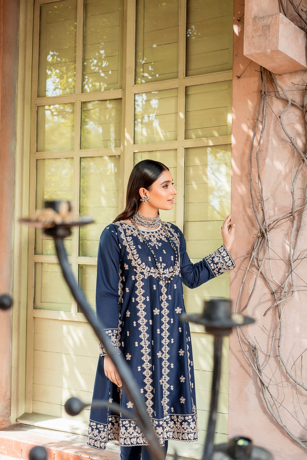 Pakistani Blue Dress in Embroidered Frock Trouser Style for Eid ...